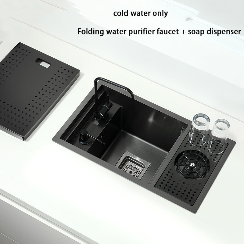 Black Hidden kitchen Bar Counter Sink Cover Concealed Single Kitchen ...