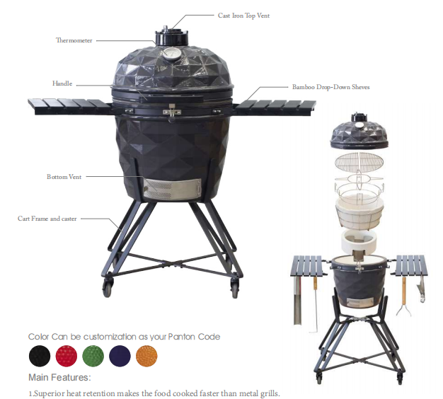 MCD 22Inch Diamond Cut Style Barbecue Smoker Charcoal Grills With "Easy ...