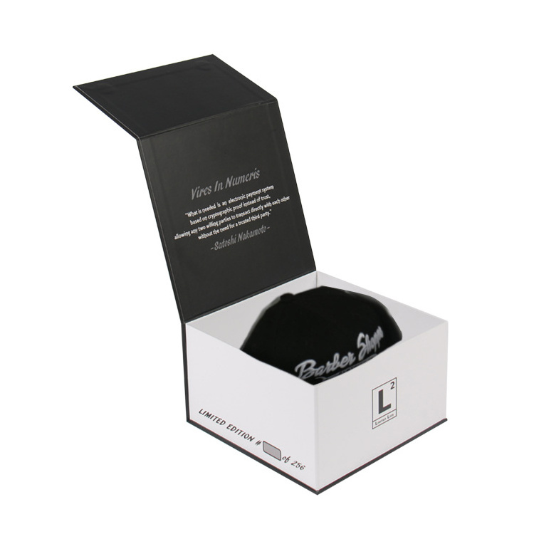 custom magnetic close black folding hat box packaging with foil logo ...