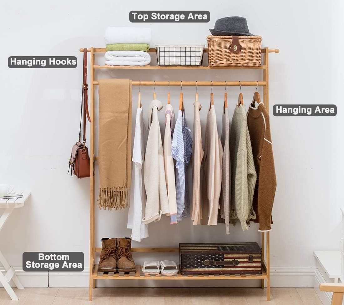 Bamboo gold clothing rack Hanging Heavy clothes hangers Rack with top ...