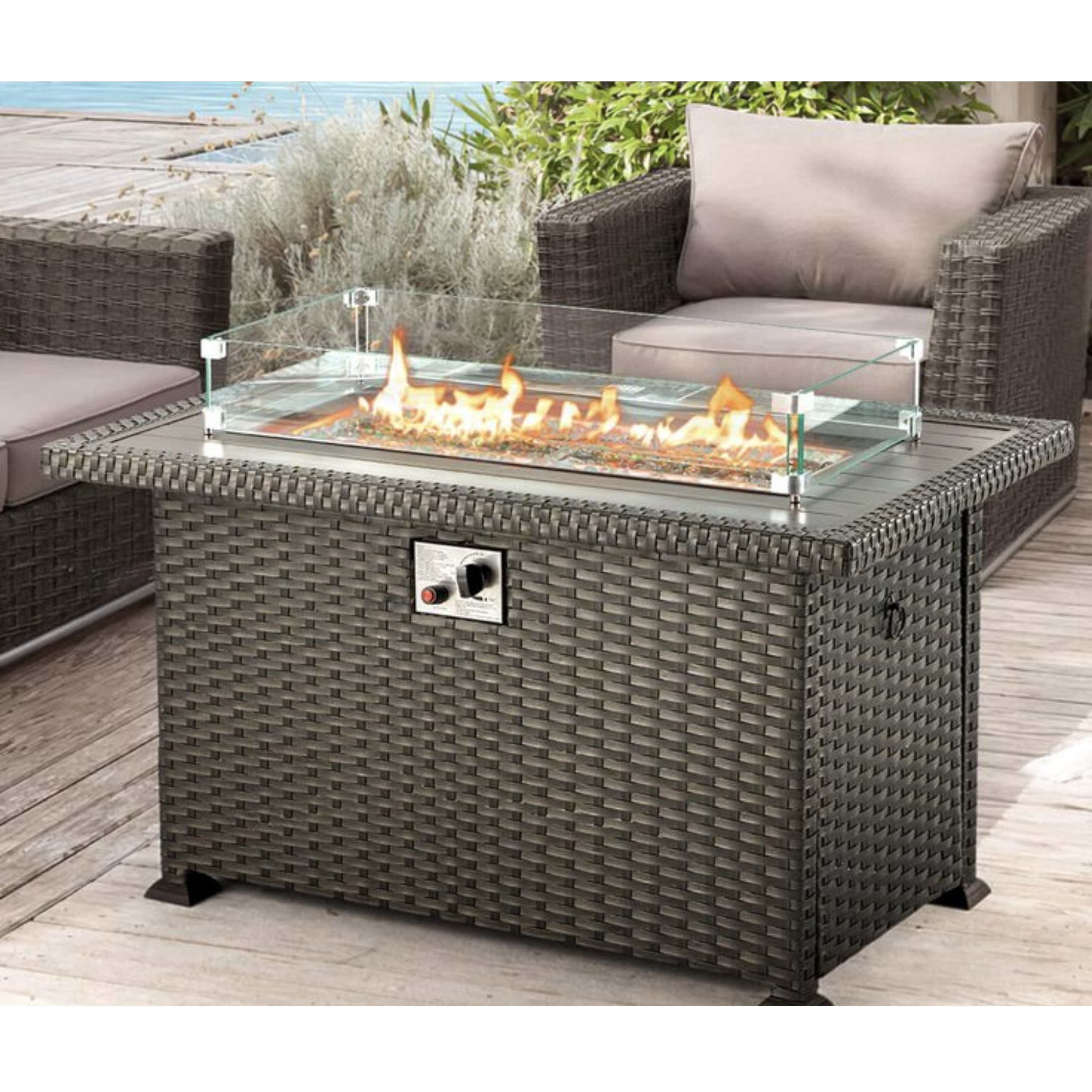Rattan Furniture Wicker Fire Pit Table Set Outdoor Patio Furniture set ...