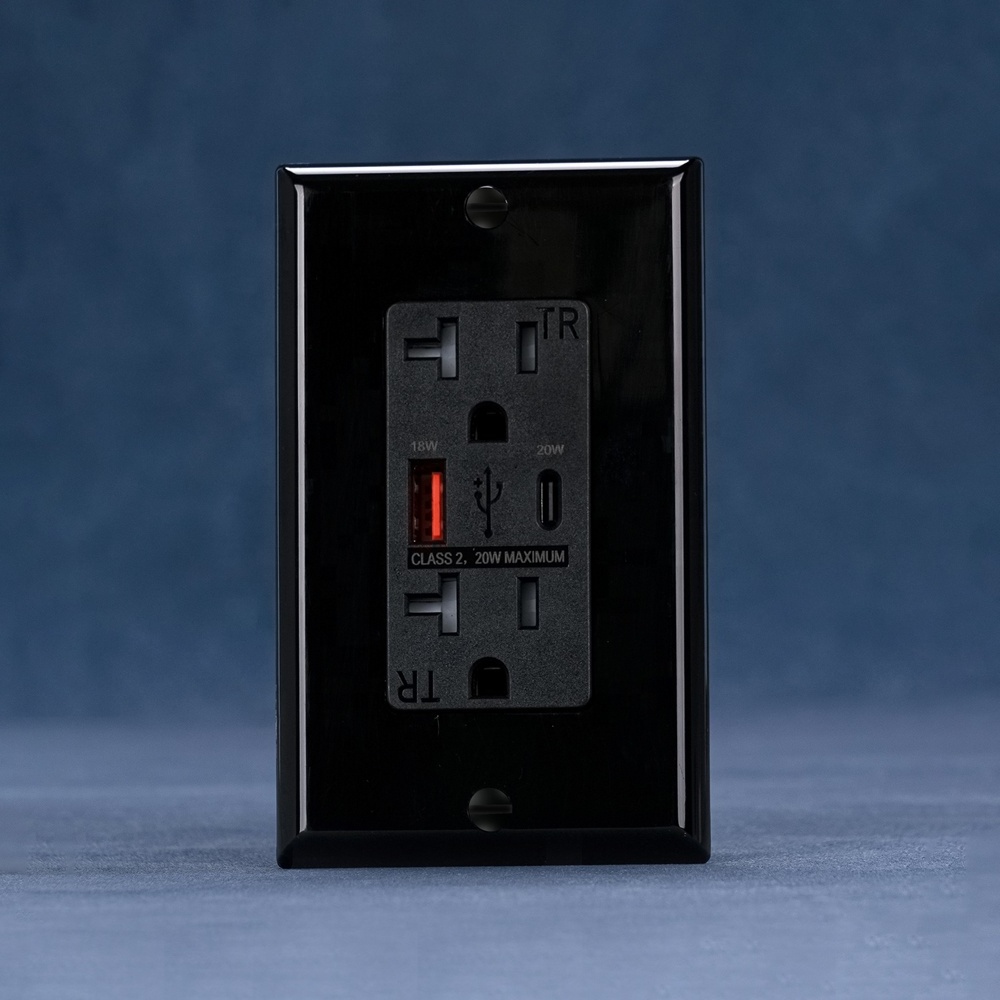 White/black color wall outlet socket 20a with Tamper Resistant Type A+C ...