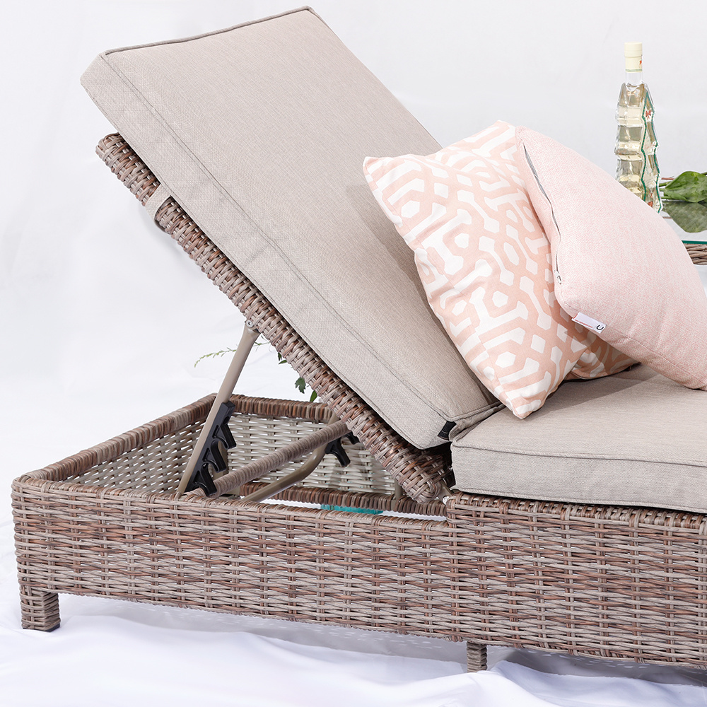 Rattan Sunbed Swimming Pool Set Wicker Outdoor Tables Lounger With Side ...