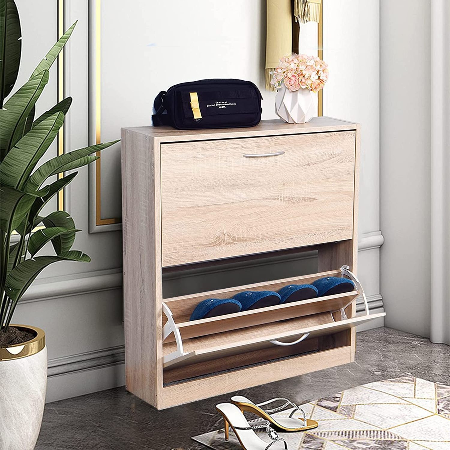 hoe Cabinet,Shoe Rack Storage Organizer with 2 Flip Drawers,Entryway ...