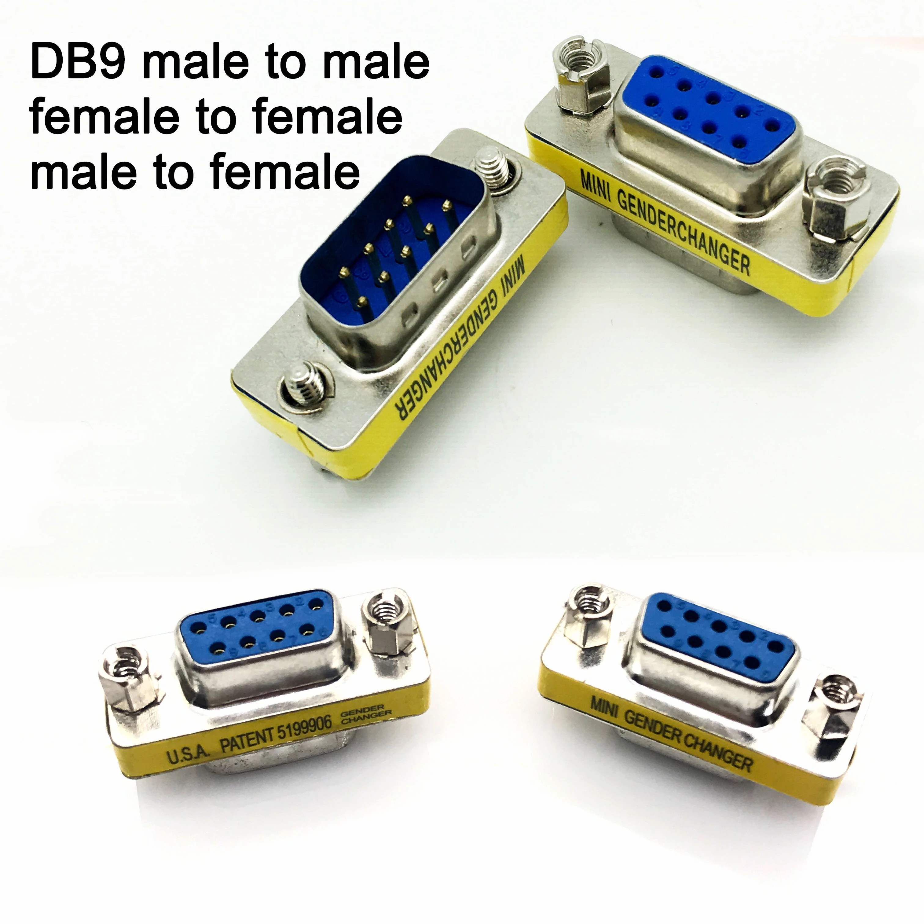 DB9 9Pin Male To Male Mini Gender Changer Adapter RS232 Serial Connector Female To Female Female ...