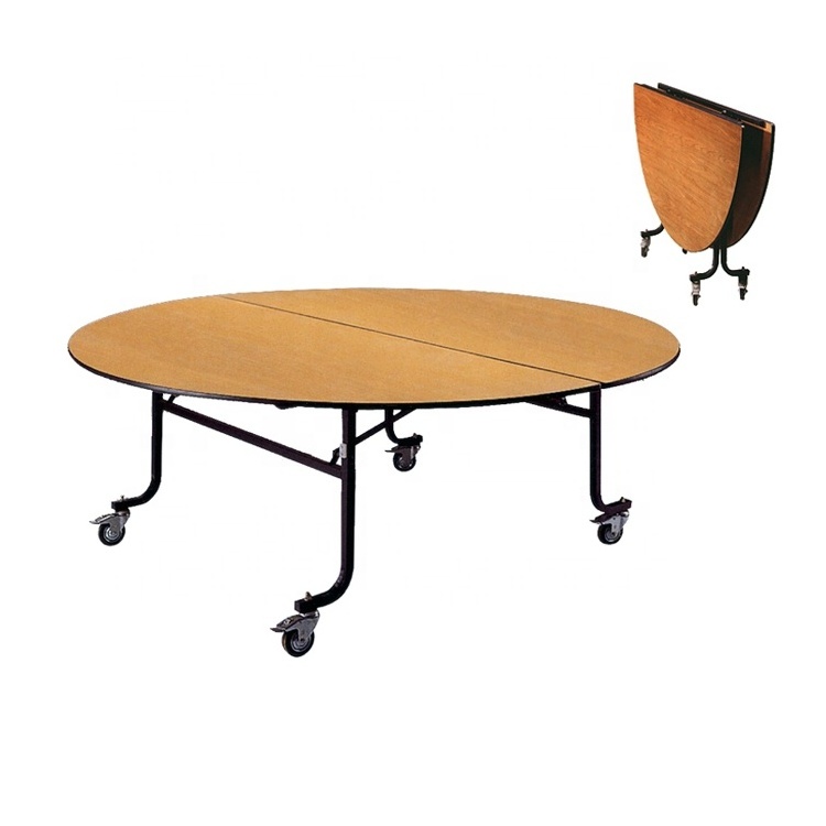 Hotel rectangular small portable banquet folding table with 4 caster ...