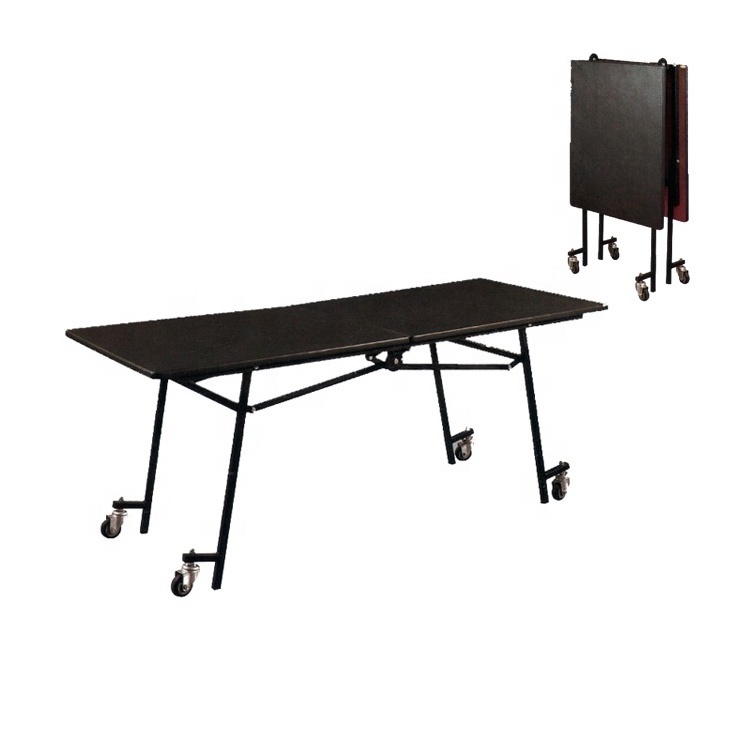 Hotel rectangular small portable banquet folding table with 4 caster ...