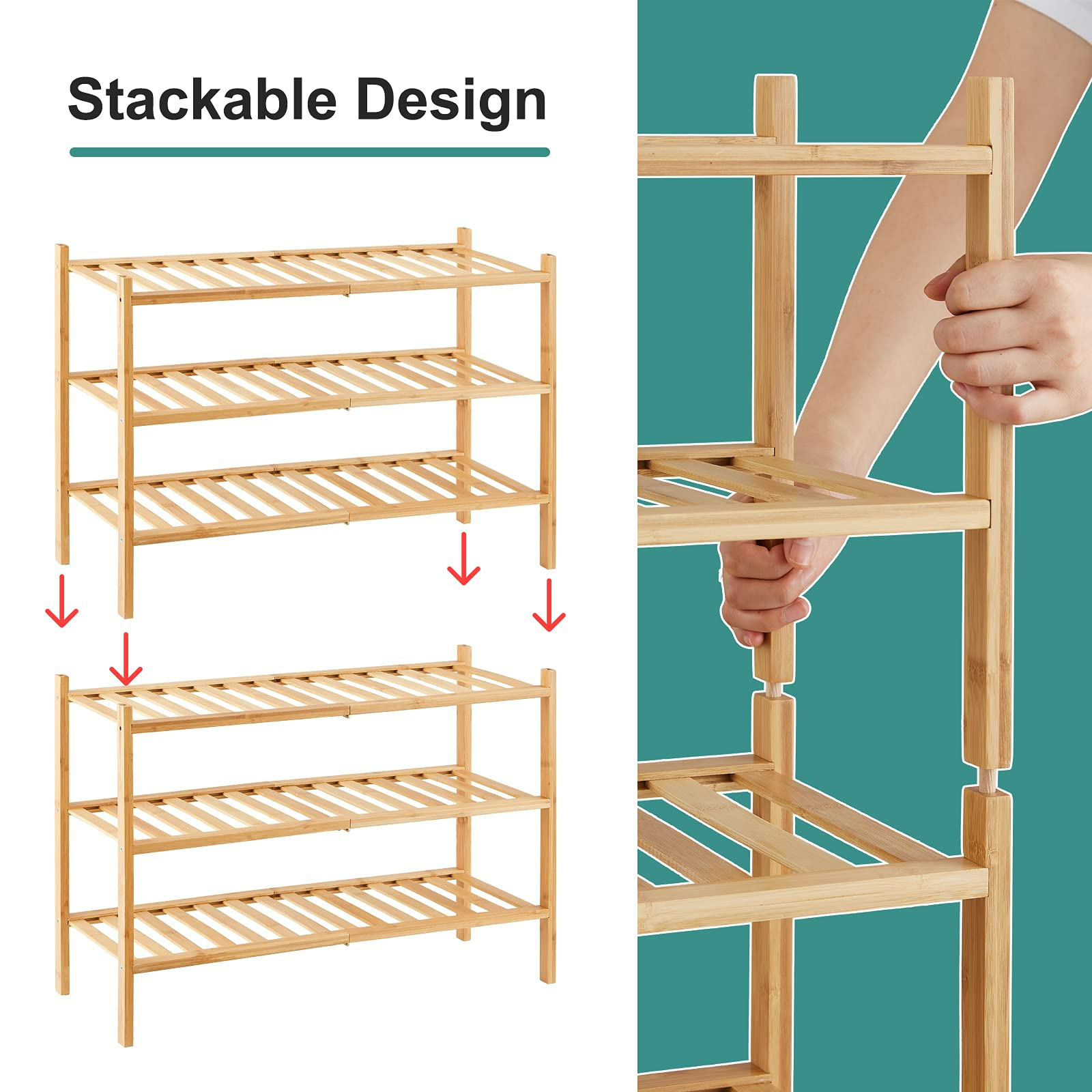 Stackable Design Free Standing Wood Shoe Shelf 3 Tier Bamboo Shoe ...