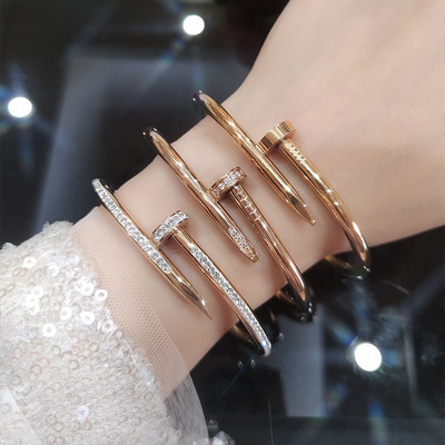 Wholesale Fashion Designer Jewelry 18K Gold Plated Stainless Steel Bracelets Diamond Love Screw Nail Bangle Bracelet for Women BestSuppliers