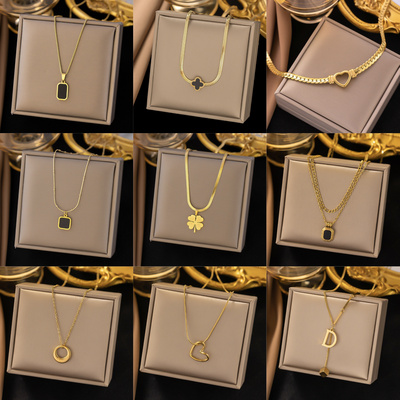 Stainless Steel Jewelry Wholesale women s stainless steel necklace Heart four leaf clover little black brand letter necklace BestSuppliers