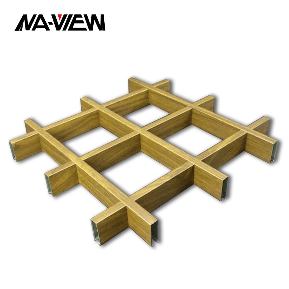 4x8 open cell ceiling aluminum wood grain grid ceiling tile veneer ...