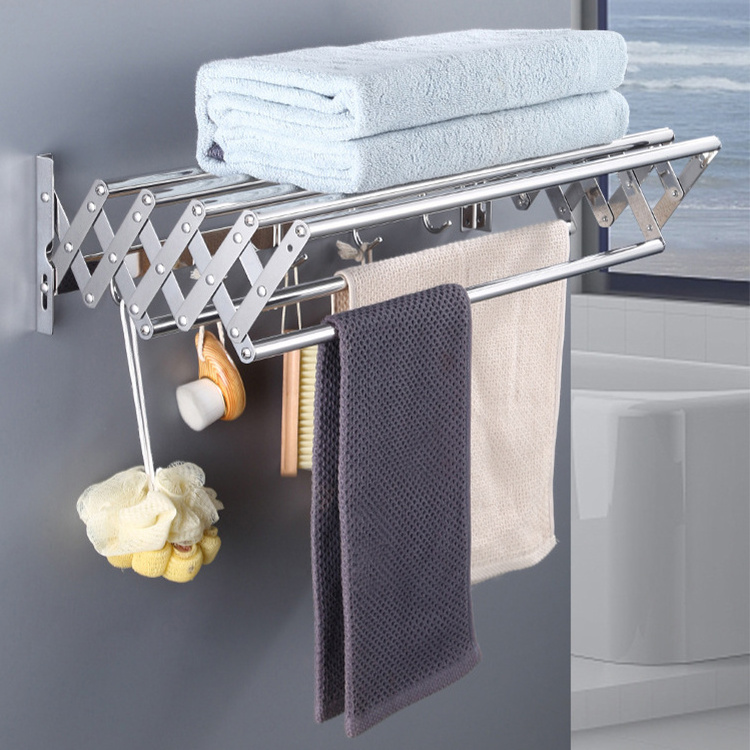 Wall Mount Wide Rustproof Accordion Retractable Clothes Drying Rack 7 ...