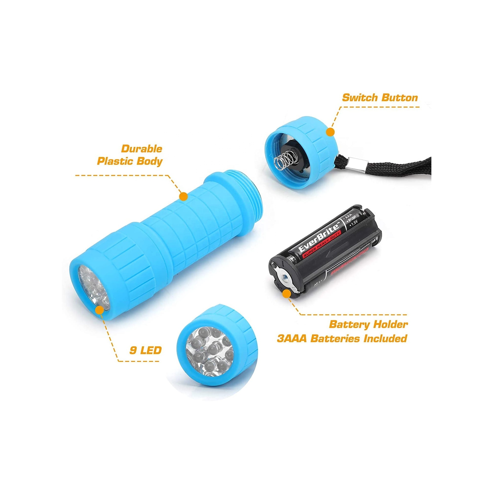 9LED Multi-function Flashlight Plastic Mini LED torch Outdoor ...