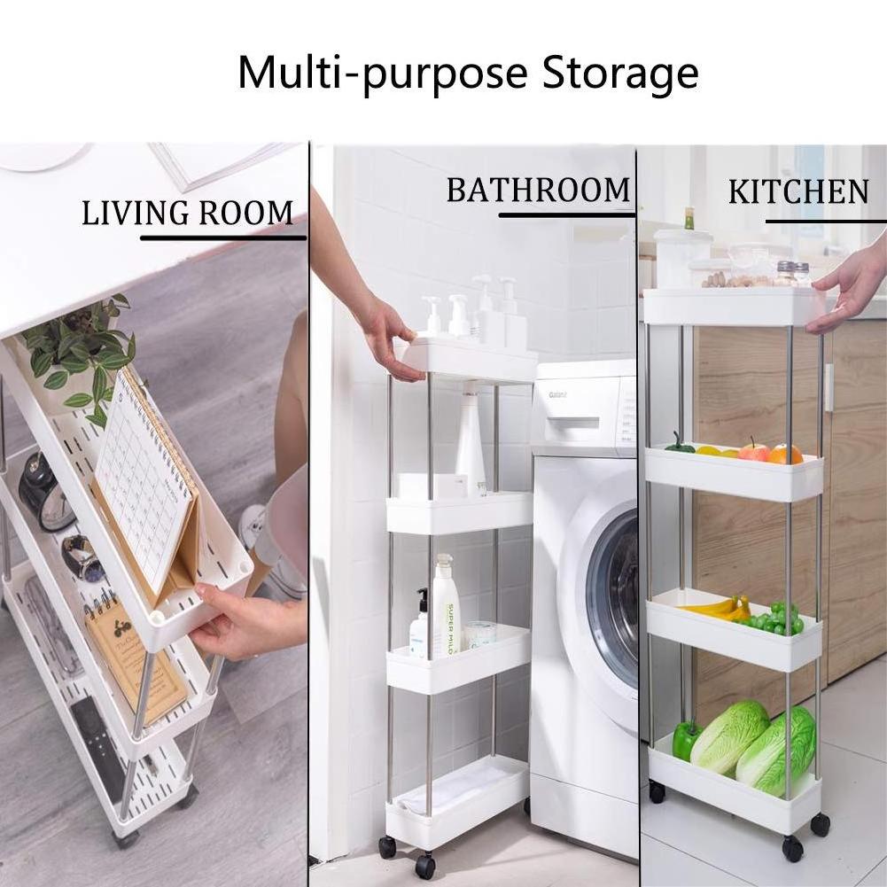 4 Tier Narrow Spaces Skinny Shelf Slide Out Slim Storage Rolling Cart ...