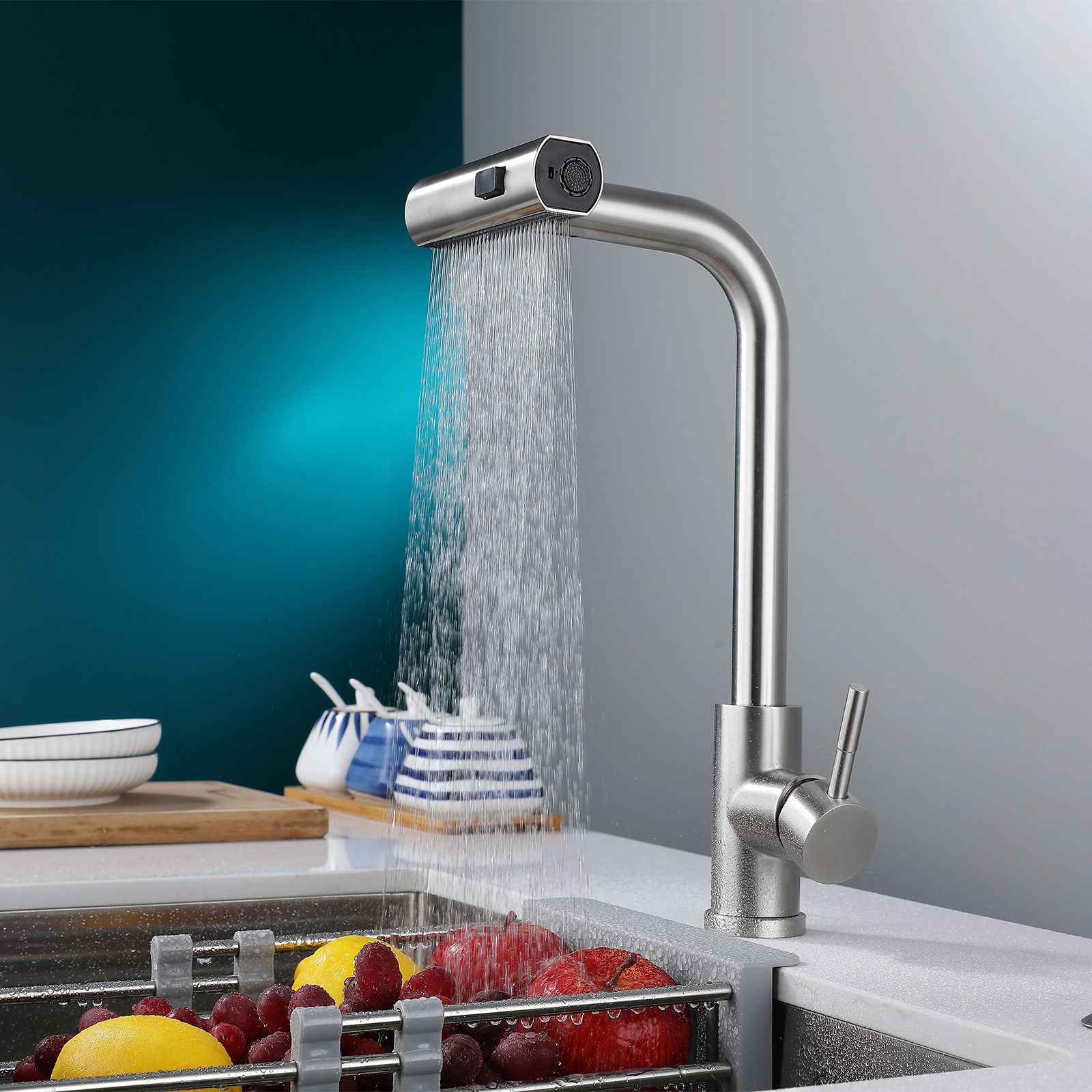 Black stainless steel kitchen sink taps faucet in brushed pull out with ...