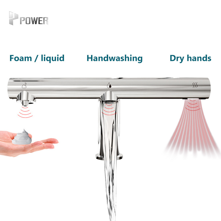 Toilet 304 Stainless Steel 3 In 1 Sensor Tap Hand Dryer Liquid Soap ...