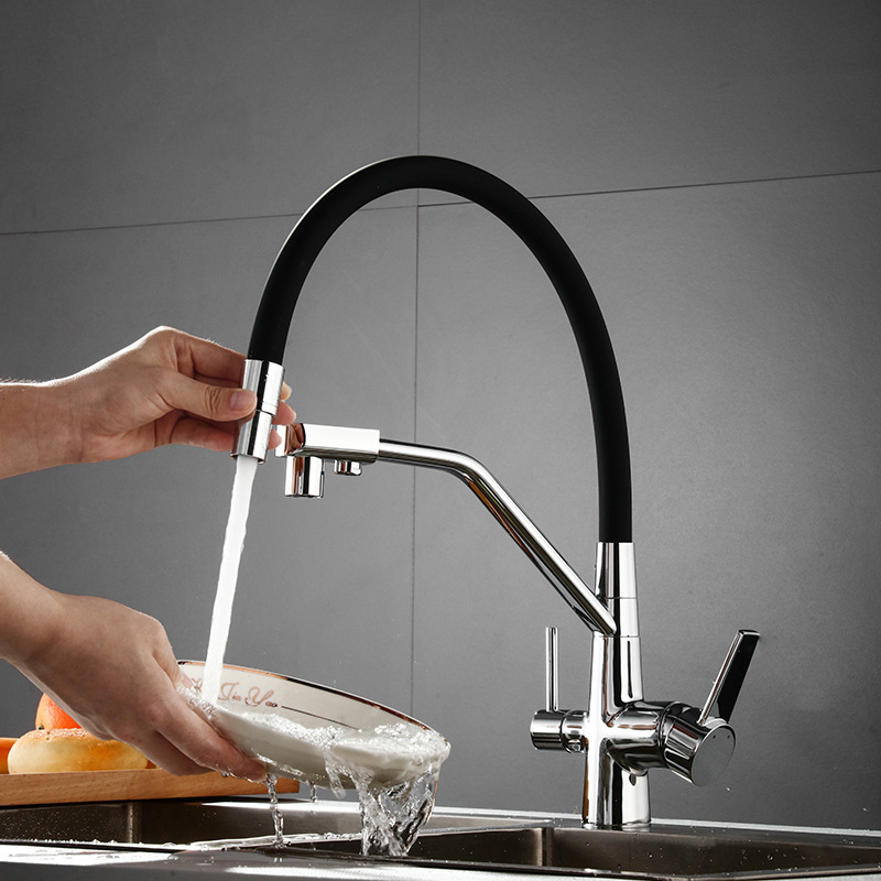 Copper three-in-one faucet hot and cold kitchen copper sink water ...