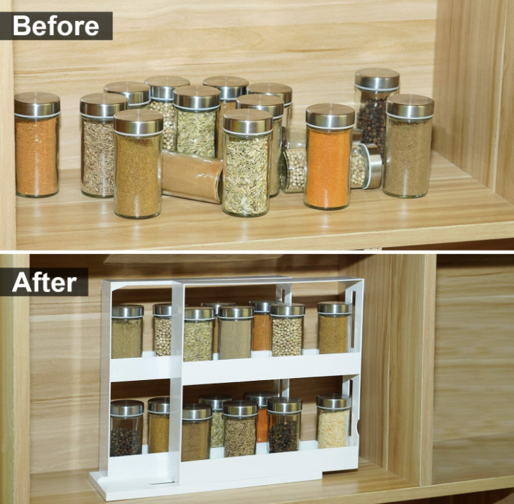 Rotating Spice Rack Plastic Seasoning Spice Jar Rack Storage 2 Tier ...