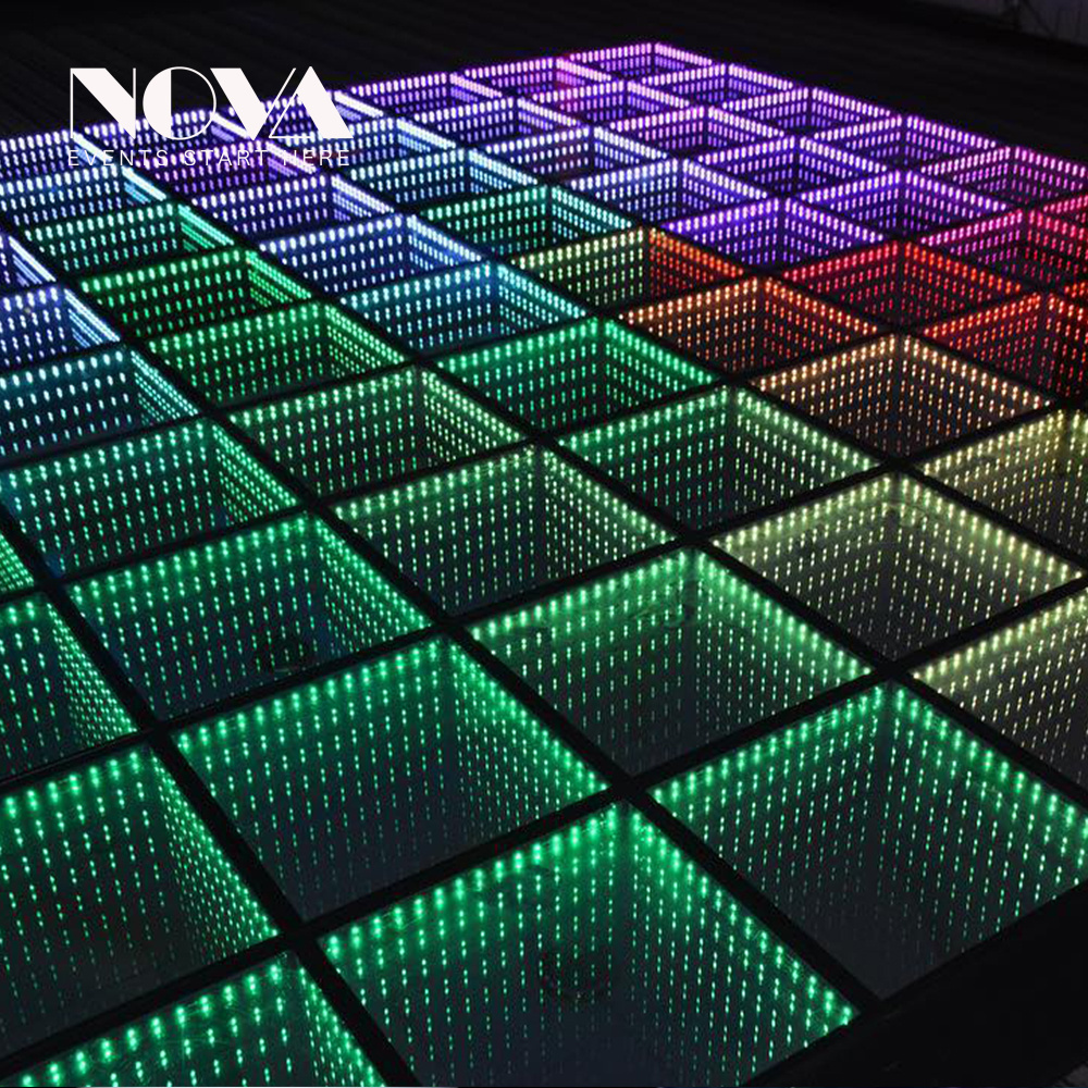 DMX control tempered glass stage led floor tiles beam lights mirror ...