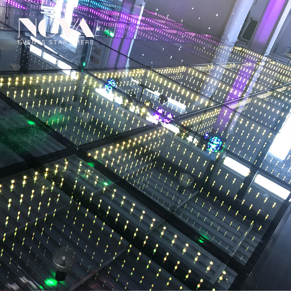 DMX control tempered glass stage led floor tiles beam lights mirror ...