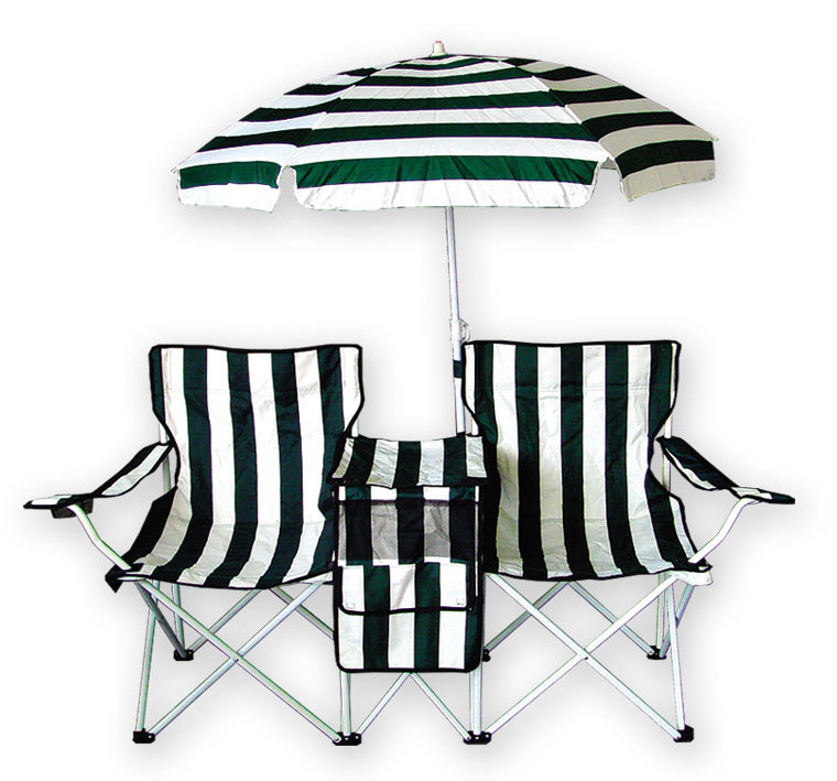 Stripe double camping chair folding beach chair with removable umbrella ...