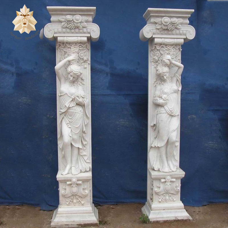 Modern home vills use European style natural stone pillar white marble ...