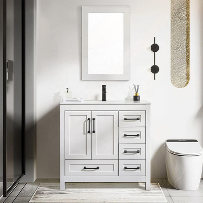 36 White Bathroom Vanity Combo Set Bathroom Mirror Cabinets Thickened Wood Bathroom Vanities BestSuppliers