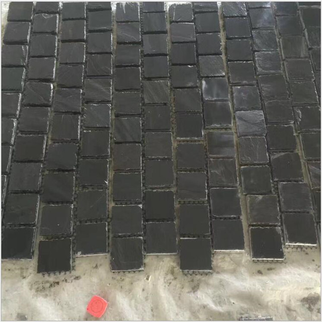 Outdoor Driveway Paving Stone Black Granite Cubes Stone Mesh ...