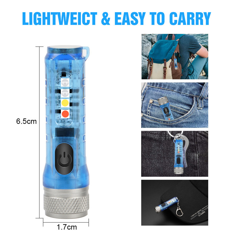 Mini Keychain Flashlight TYPE-C Fast Charging Multi-function IP66 Waterproof Fluorescent ...