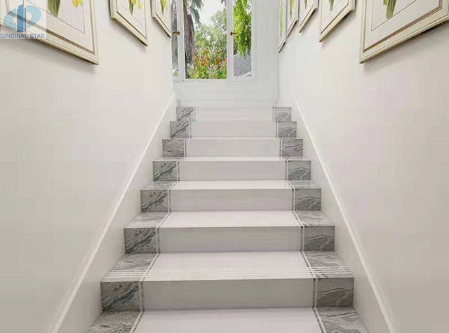 gray color restaurant polished porcelain stair tiles with decorative ...