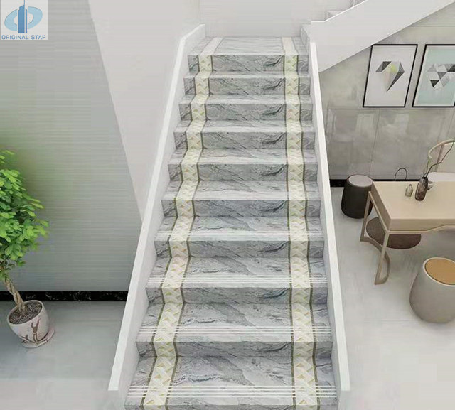 gray color restaurant polished porcelain stair tiles with decorative ...