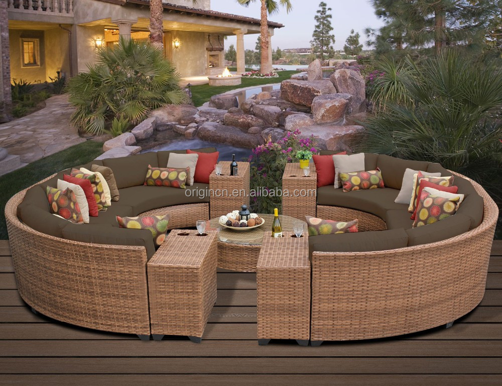 12 seater modern hotel patio used sitting furniture and center table set round rattan outdoor big sofa BestSuppliers