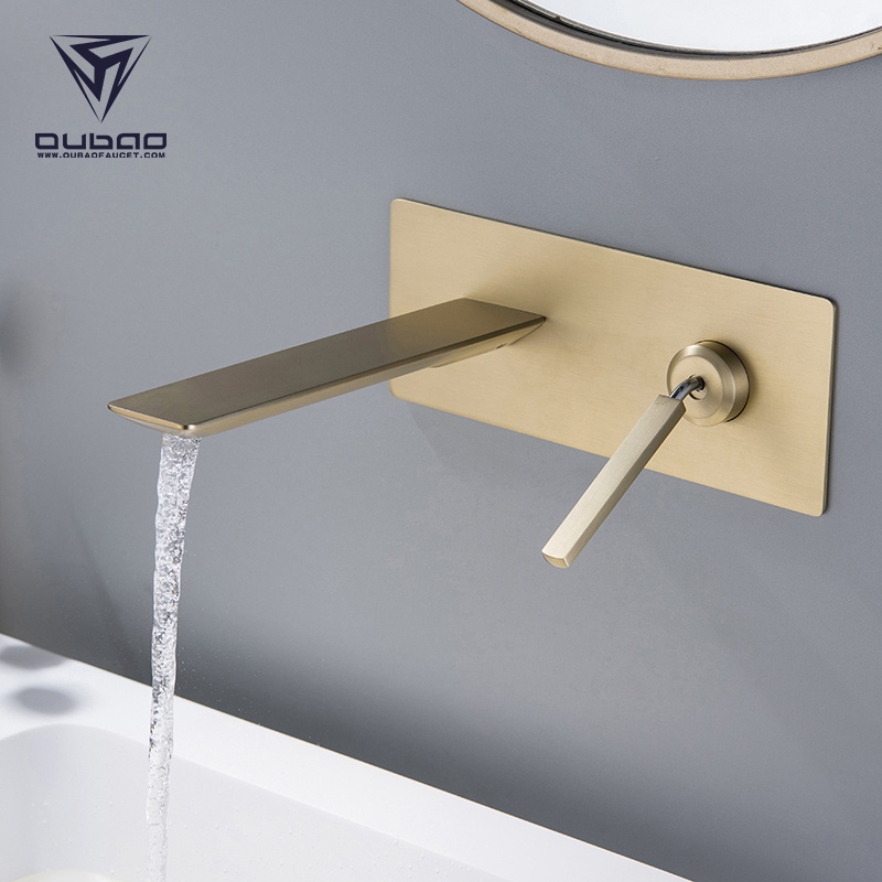 Luxury Bathroom Concealed Faucet Sink Brushed Gold Wall Mounted Basin ...