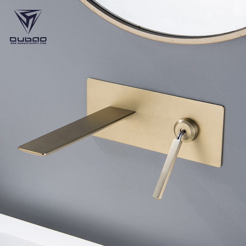 Luxury Bathroom Concealed Faucet Sink Brushed Gold Wall Mounted Basin ...