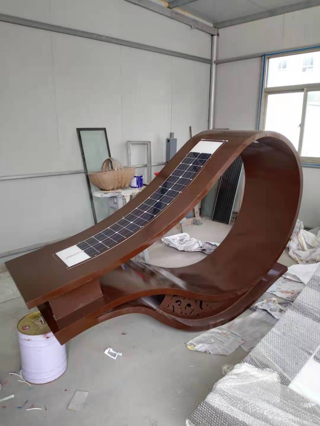 Modern Outdoor Urban Public Park Garden Smart Solar Curved Seat Wavy ...