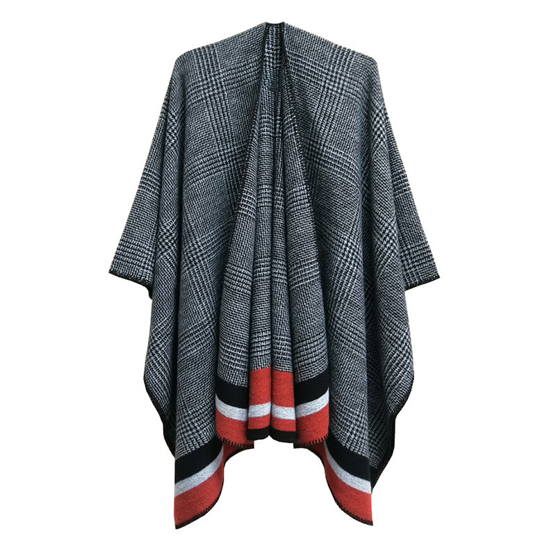women acrylic tippet knitting pattern fanon plaid striped poncho with ...