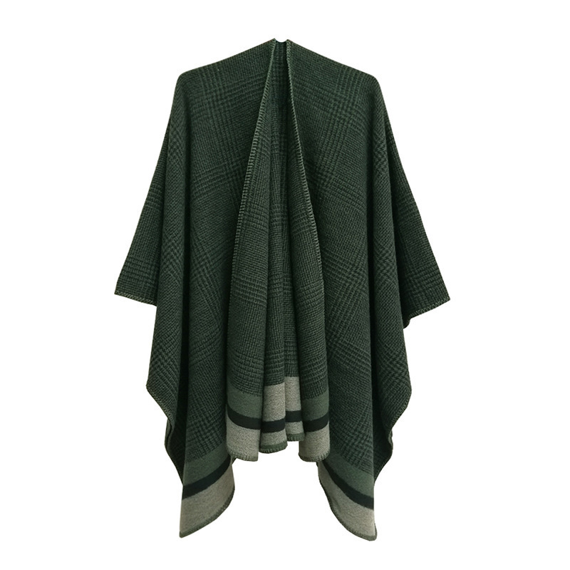 women acrylic tippet knitting pattern fanon plaid striped poncho with ...