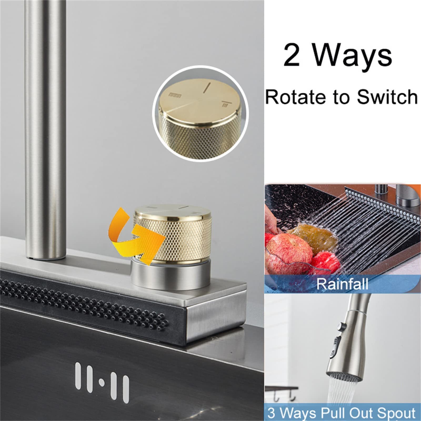 Stainless Steel Brushed Nickel Waterfall Hot Cold Water Farmhouse ...