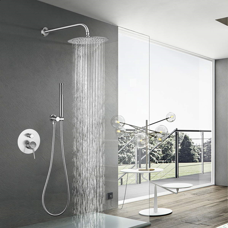 8/10/12 Inch Head Rain Shower System Brushed Nickel Round Wall Mounted ...