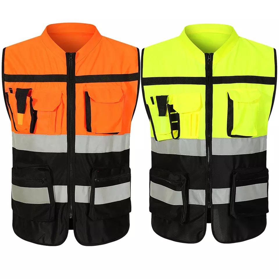 High Visibility Security Guard Outdoor Traffic Multi Pocket Reflective ...