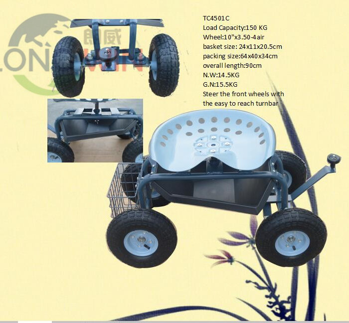 Wheeled agricultural rolling steel garden tool cart with seat ...