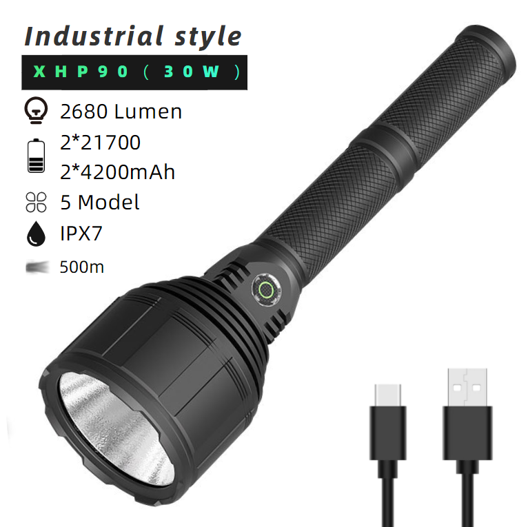 3000 lumens Super Bright TYPE-C Rechargeable Tactical Torch Aluminum ...