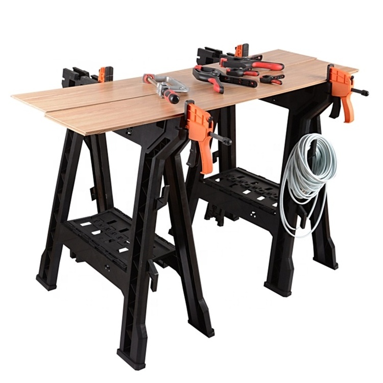Portable Folding Plastic Clamping Saw Horse Work Tool Stand Bar Clamps ...