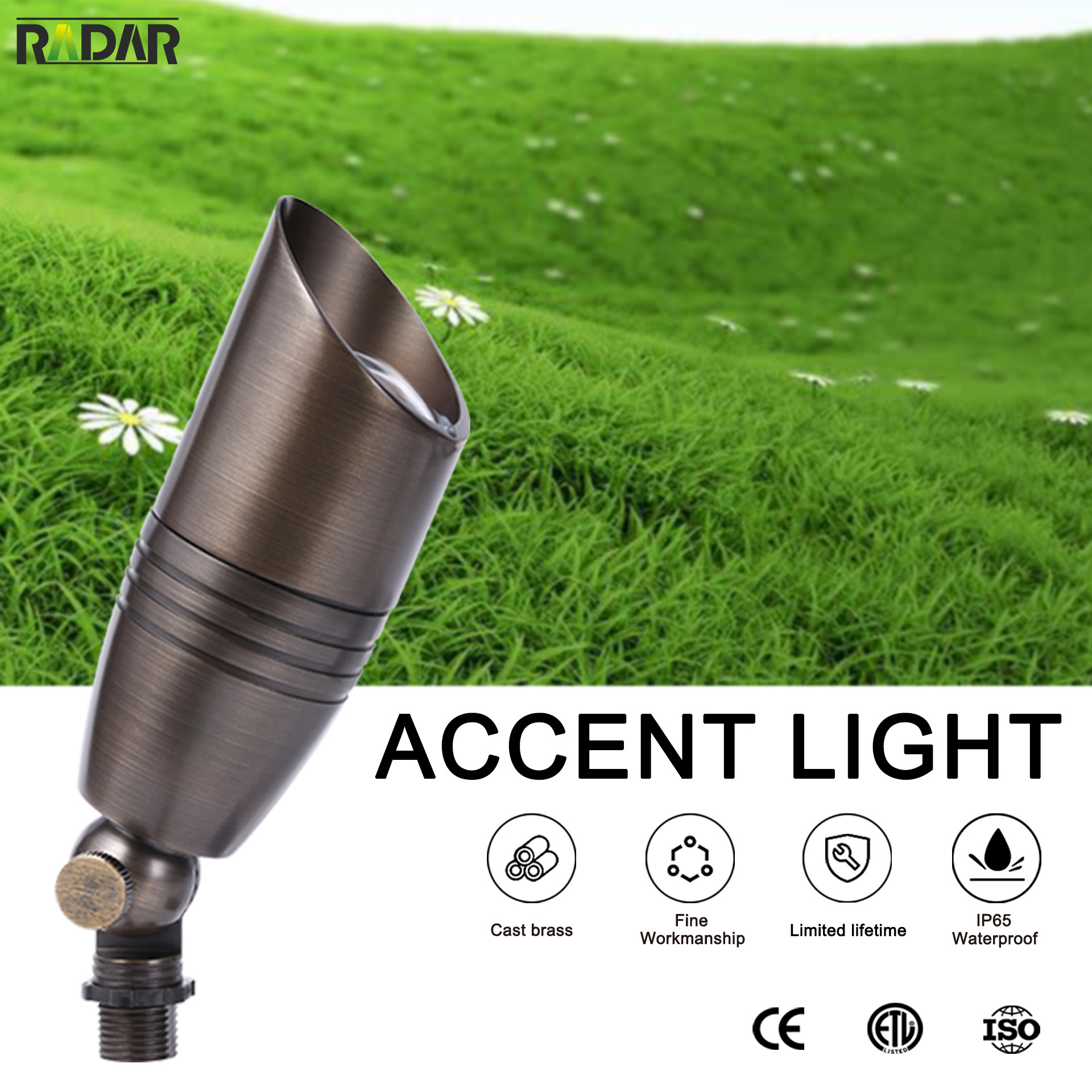 RAL-8102-BBR Classic solid brass landscape lighting 12V low voltage led ...