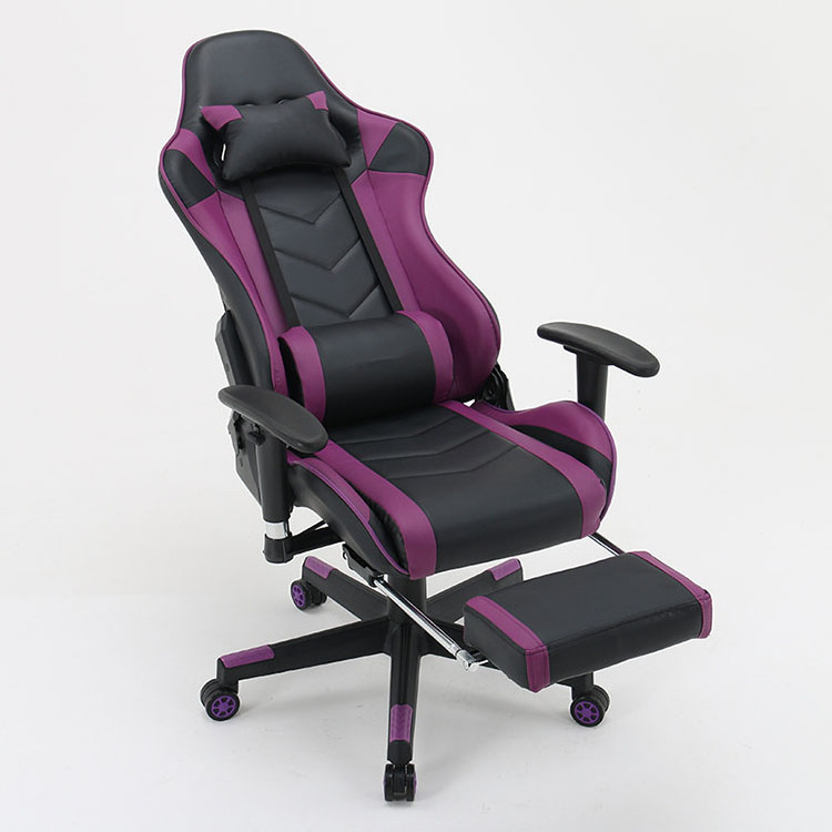 Black Purple led rgb computer PC game chair gaming pu leather silla ...