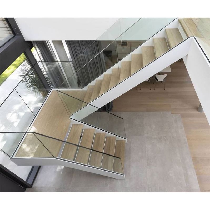 Modern design outdoor steel stairs / indoor straight staircase with CE certified glass railing ...