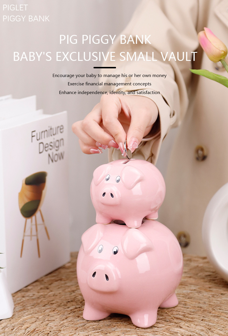 Redeco Hot Sale Cute Piggy Bank Cartoon Pink Piggy Bank Ceramic Adult Piggy Bank For Gifts Home Decoration BestSuppliers