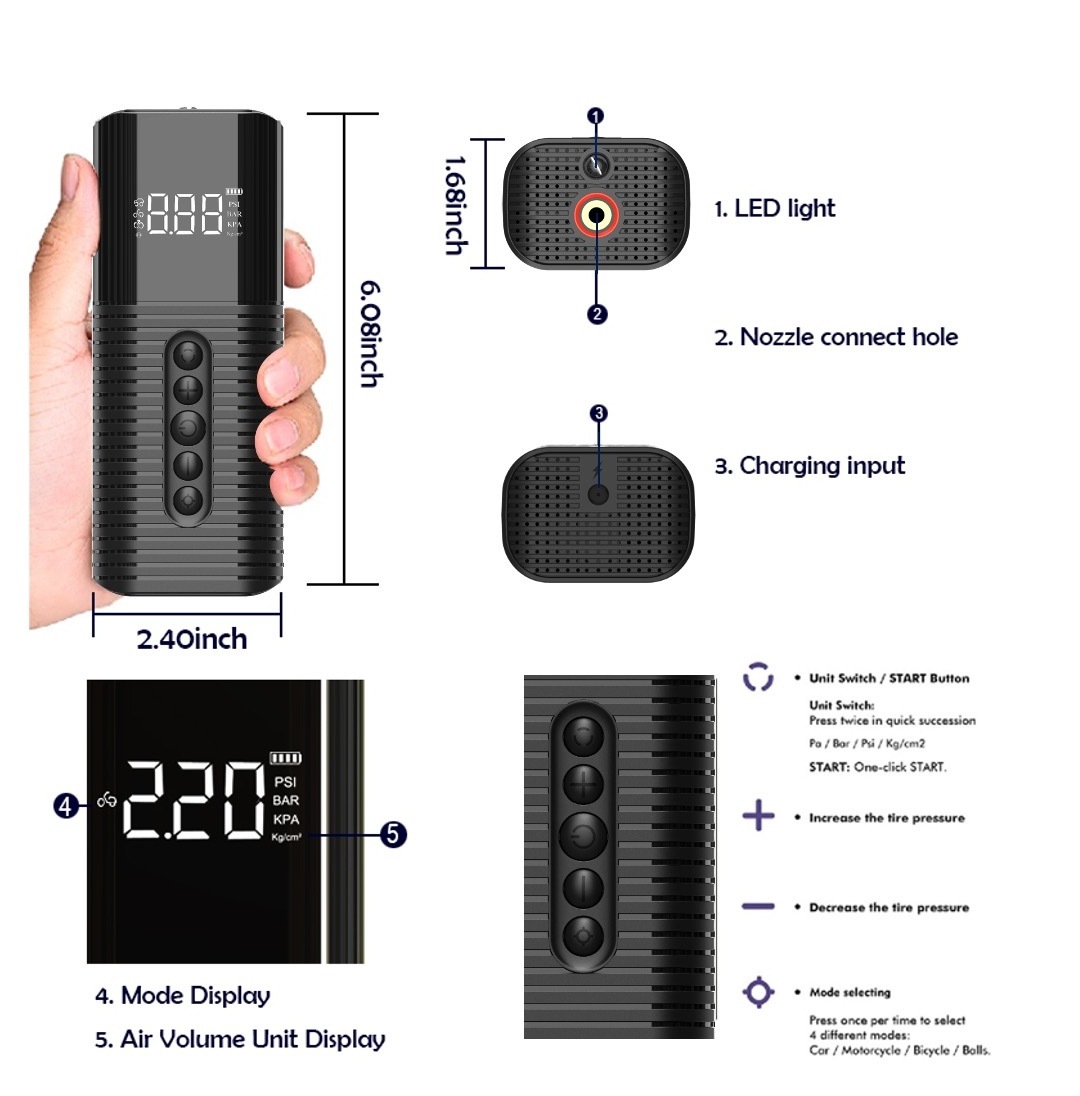 Strong power digital showing air pump car tyre inflatable air digital ...