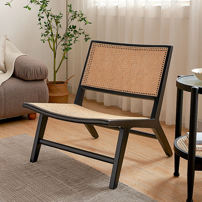 Low profile Solid Wood Patio Beach Living Room Armchair Natural Cane Woven Lounge Chair