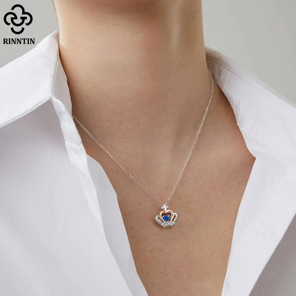 RINNTIN SSN334 Wholesale Fine Jewelry 925 Sterling Silver Necklaces Multi style Heart Crown Cubic Zirconia Pendants for Necklace BestSuppliers